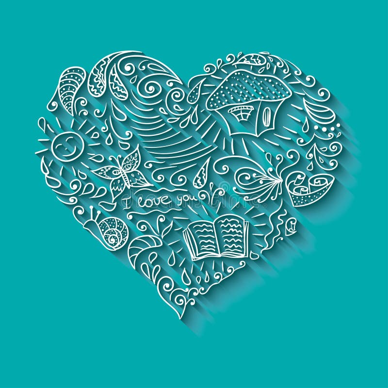 Doodle heart with shadow stock illustration. Illustration of silhouette ...