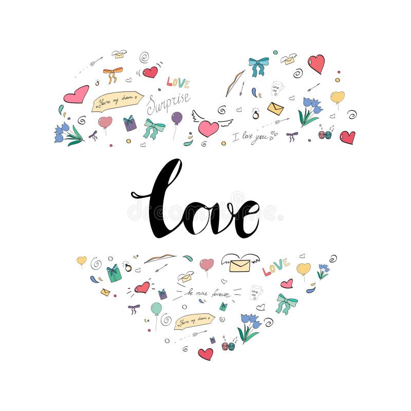 Doodle Heart Shape Decorative Postcard Stock Vector - Illustration of ...