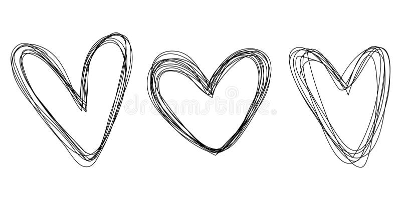 Doodle Hearts with Line Scribble. Hand Drawn Style. Love of Symbol ...