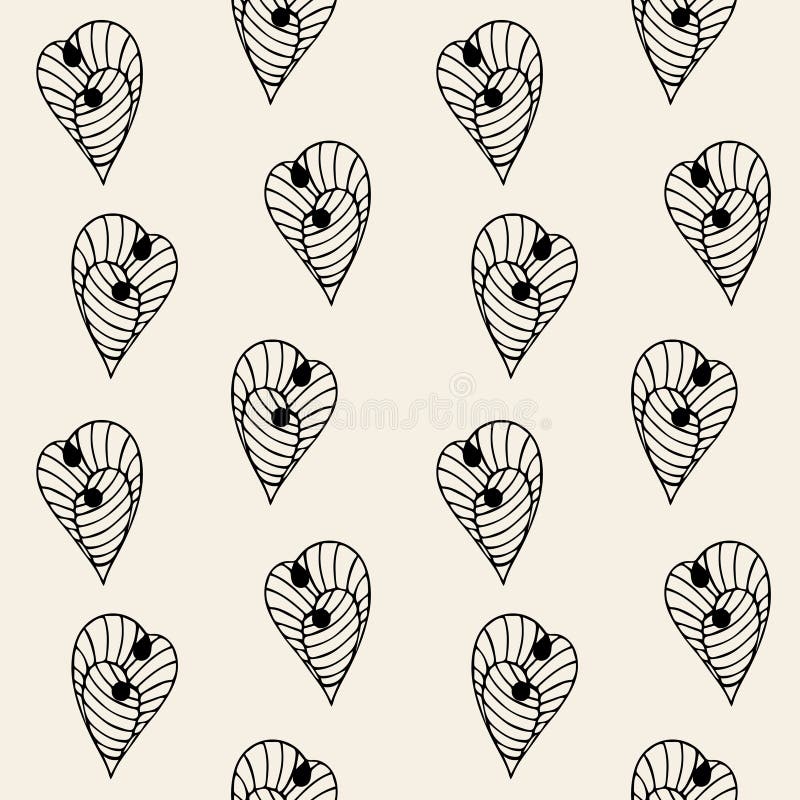 Doodle Hearts Pattern, Stylized Hand Drawn Heart Dark on Beige ...