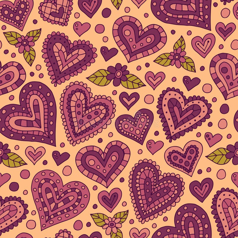 Doodle Hearts Seamless Pattern Stock Vector - Illustration of pink ...