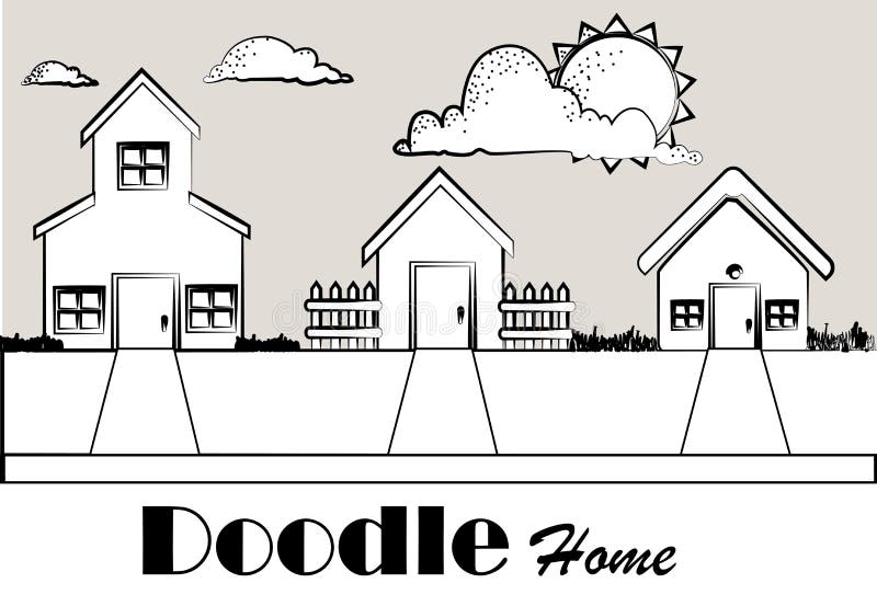 Doodle Home Set Color. Hand Drawn House Vector Set. Cartoon Style ...