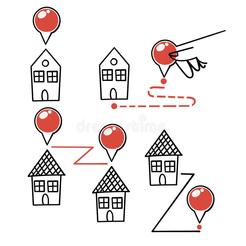 Doodle House Map Gps Location Illustration Icon in Handdrawn Styela ...