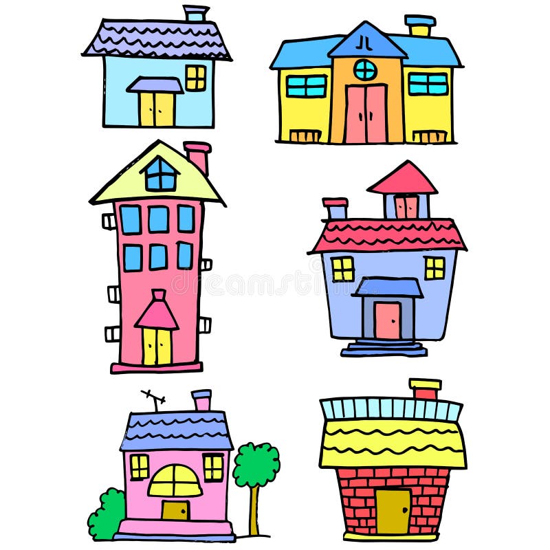 Doodle of House Set Design Vector Art Stock Vector - Illustration of ...