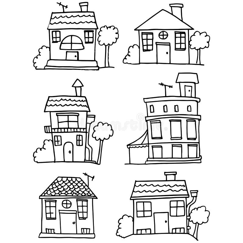 Doodle of House Style Set Collection Stock Vector - Illustration of ...