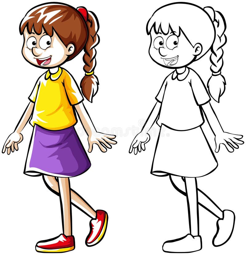 Doodle Human Character for Girl Walking Stock Vector - Illustration of ...