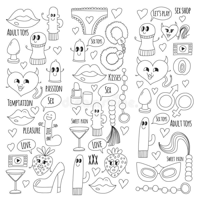 Doodle Humorous Vector Sextoys For Sex Shop Internet Shop Dildo Sex