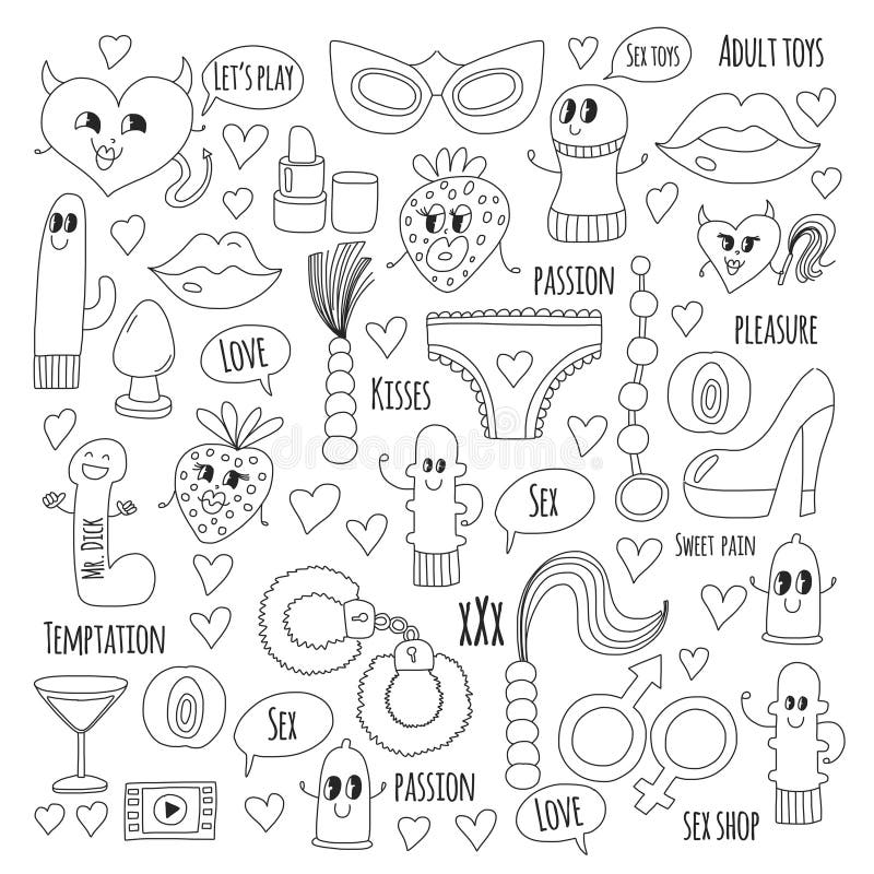 Doodle Humorous Vector Sextoys For Sex Shop Internet Shop Dildo Sex