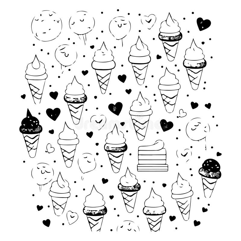 Doodle Ice Cream Cake Hand Draw Illustration Sketch Hand Draw Stock ...