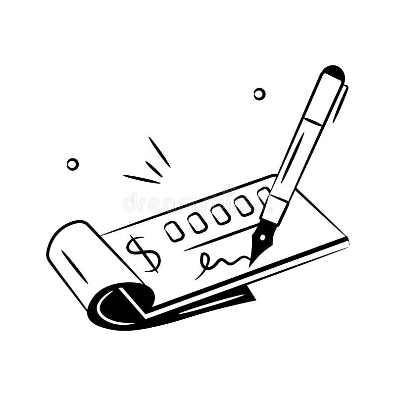 Doodle Icon of Cheque Book with Pen, Bank Cheque Vector Design Stock ...