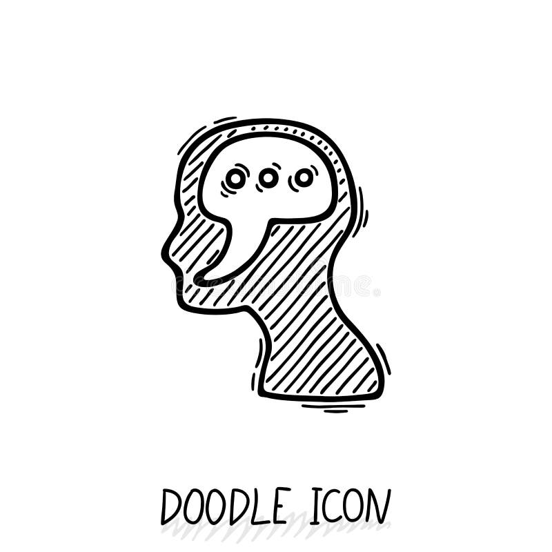 Doodle Icon with Human Head. Symbol Think and Speak. Stock Illustration ...