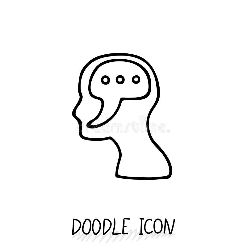 Doodle Icon with Human Head. Symbol Think and Speak. Stock Illustration ...
