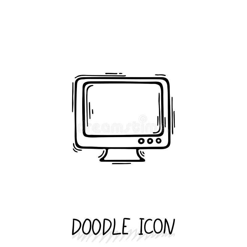 Doodle Icon of Monitor. Desktop Computer, Monoblock Stock Vector ...