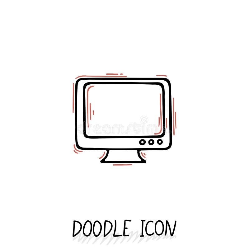 Doodle Icon of Monitor. Desktop Computer, Monoblock Stock Vector ...