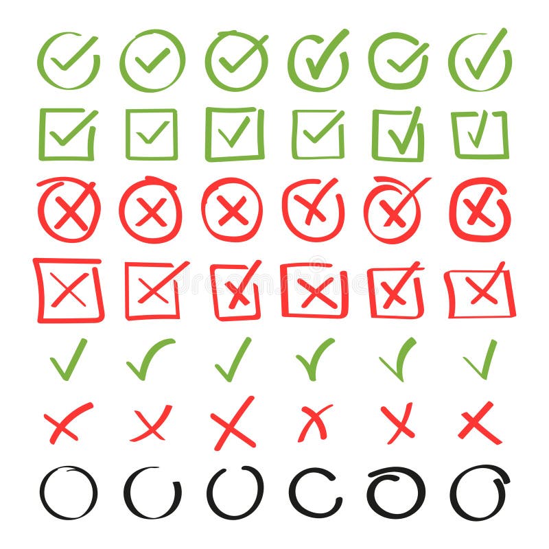 Doodle Icon Set. Check Mark Hand Drawn with Different Circle Arrows ...