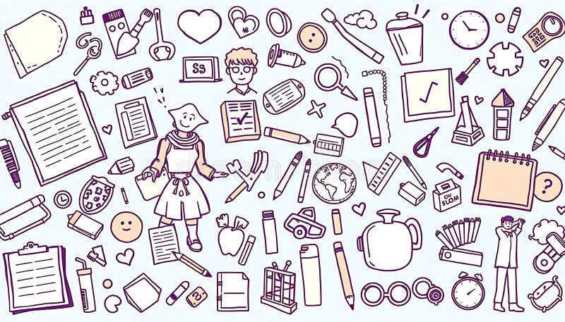 Doodle Icons Pattern Background, Hand Drawn and Playful, Stock Photo ...