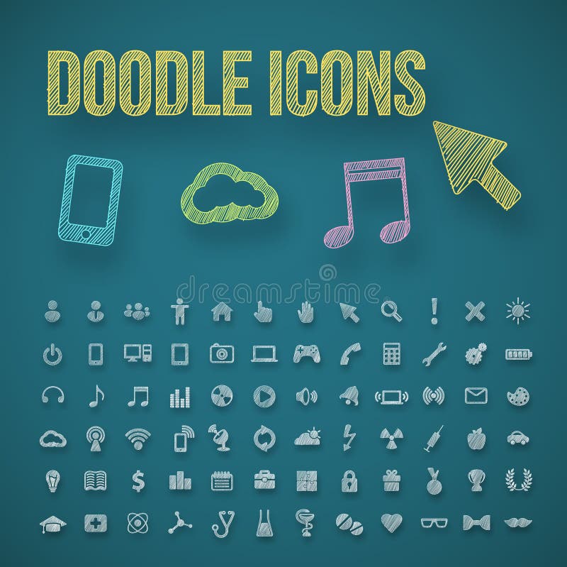 Hand Drawing Line Icons. Vector Doodle Pictogram Set Stock Vector ...