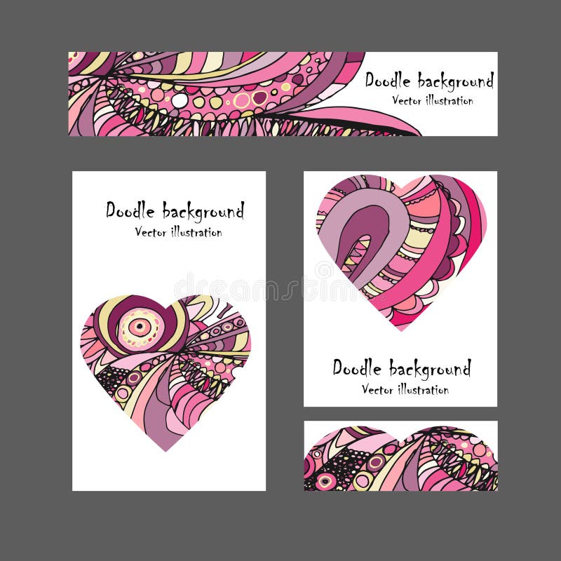 Doodle Identity Design with Hand Drawn Pink Hearts Stock Vector ...