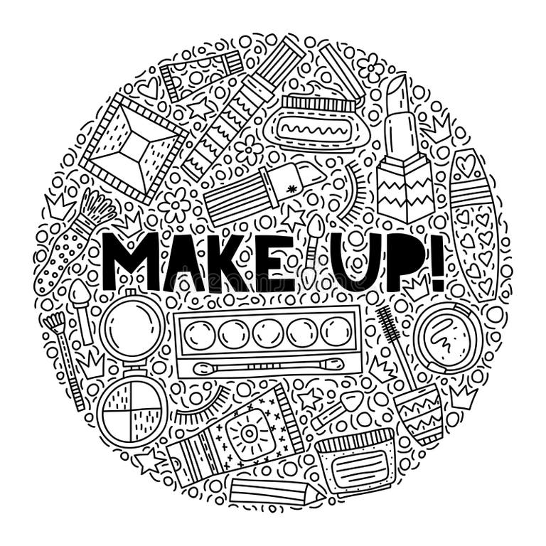 Make Up. Lettering with Doodles Stock Vector - Illustration of bottle ...