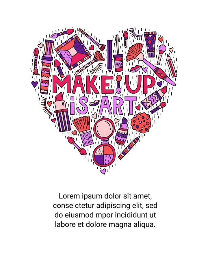 Make Up is Art. Lettering with Doodles Stock Vector - Illustration of ...