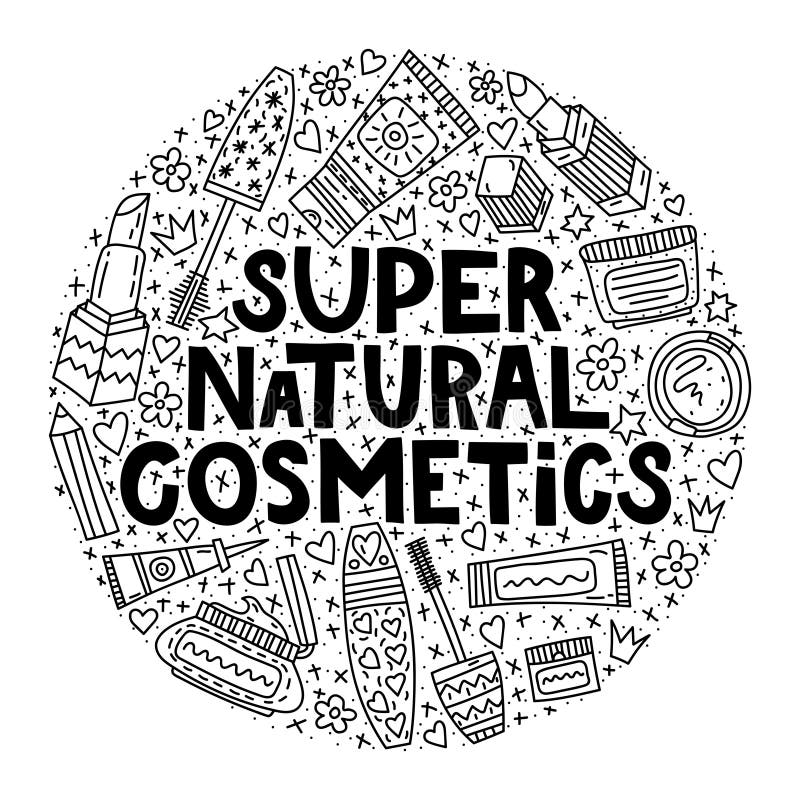 Super Natural Cosmetics. Lettering with Doodles Stock Vector ...