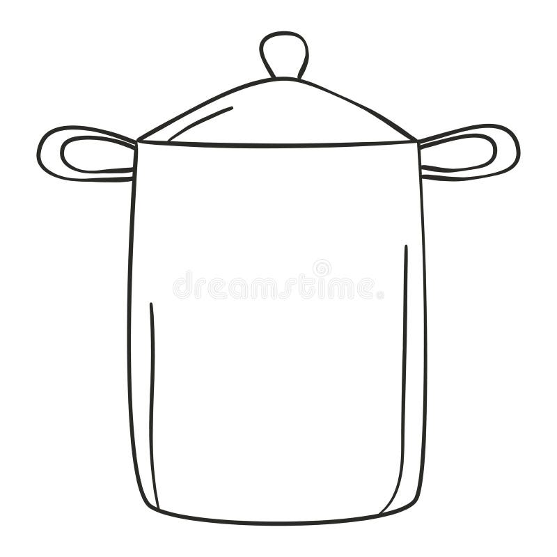 Doodle Illustration with Black Pot Pan Doodle Outline. Vector Hand ...