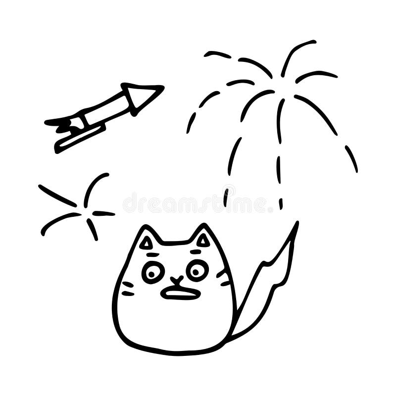 Cat Frightened by Fireworks Stock Vector - Illustration of flat, season ...