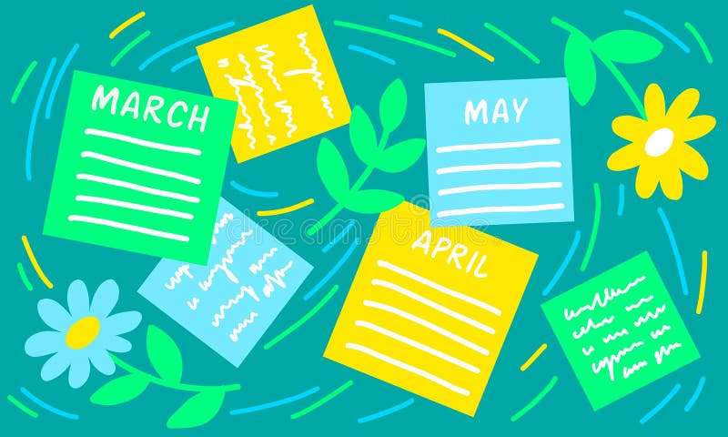 Doodle Illustration with Colorful Spring Planner Pages, Sticky Notes ...