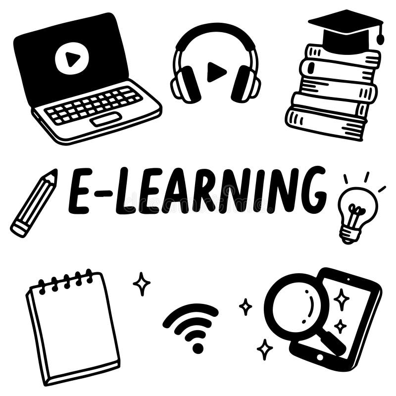 Doodle Illustration of E Learning Concept with Laptop Stock Vector ...