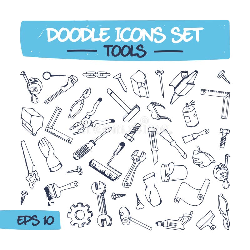 Doodle Illustration Set of Hand Tools. Stock Vector - Illustration of ...