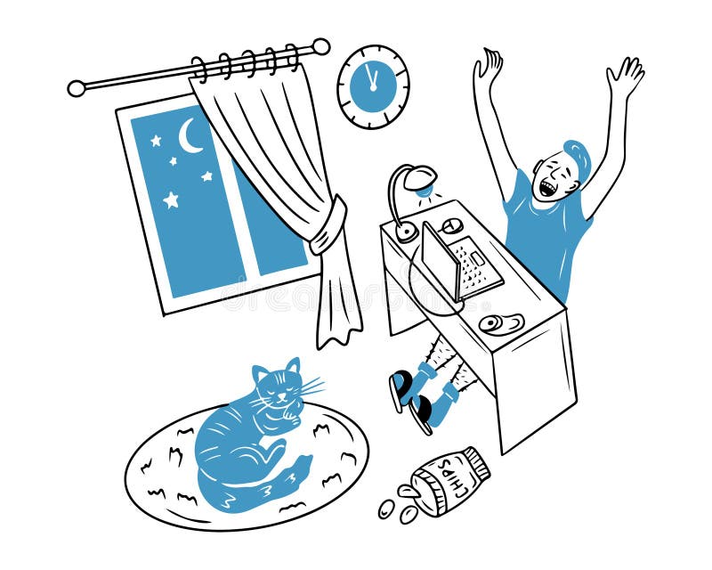 Doodle Illustration of Student Studying at Night Stock Vector ...