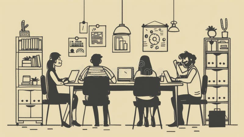 Doodle Illustration of a Woman and a Man Working in an Office. Concept ...