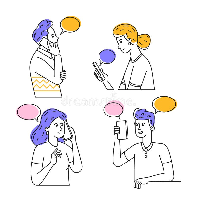 Doodle Illustrations of People Engaging in Conversation through Gadgets ...