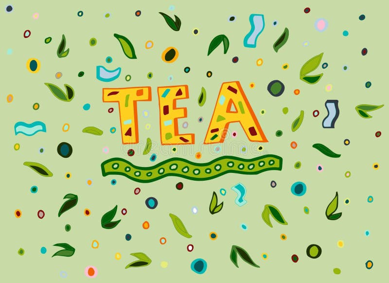 Doodle Image of Tea Leaves and Inscriptions Stock Vector - Illustration ...