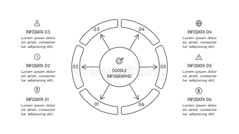 Doodle Infographic Elements with 6 Options. Vector Business Template ...