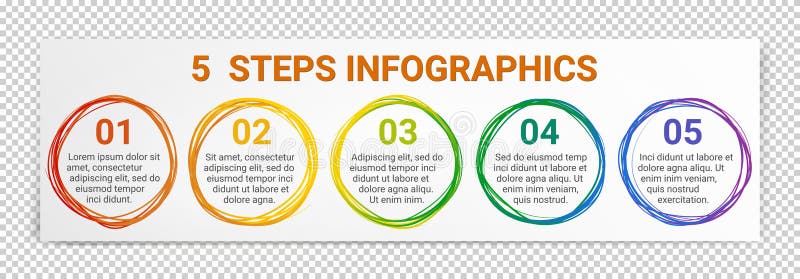 Doodle Infographic. Hand Drawn Colored Gradient Circles.Set of 5 Vector ...
