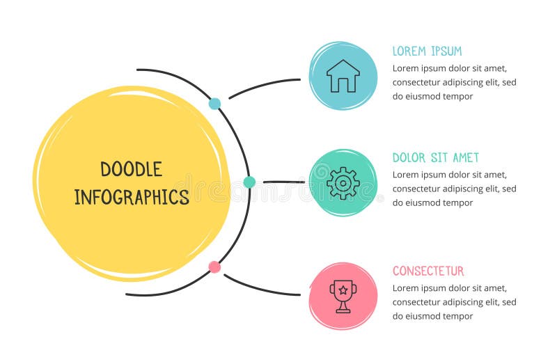 Hand Drawn Infographic Template with 3 Elements Stock Illustration ...