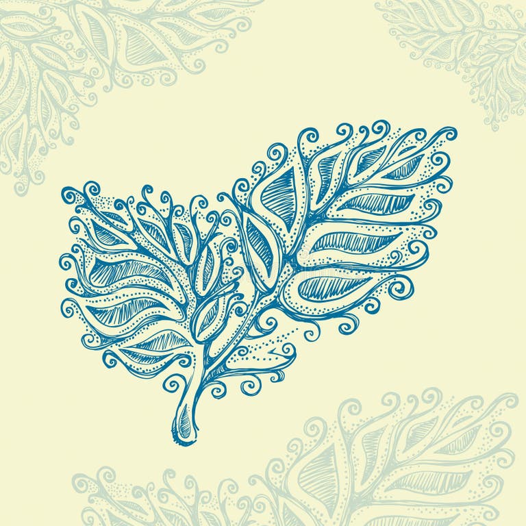 Doodle ink leaf pattern stock illustration. Illustration of shape ...
