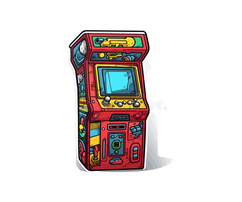 Doodle Inspired Arcade Machine Cartoon Sticker. Vector Illustration ...