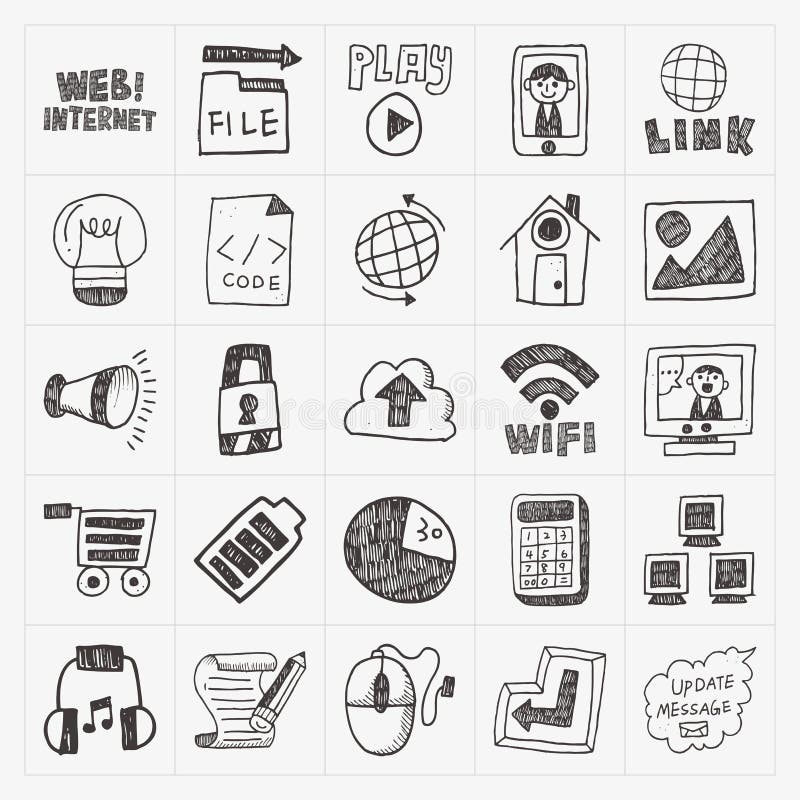 Doodle Internet Web Icon Set Stock Vector - Illustration of sign, drawn ...