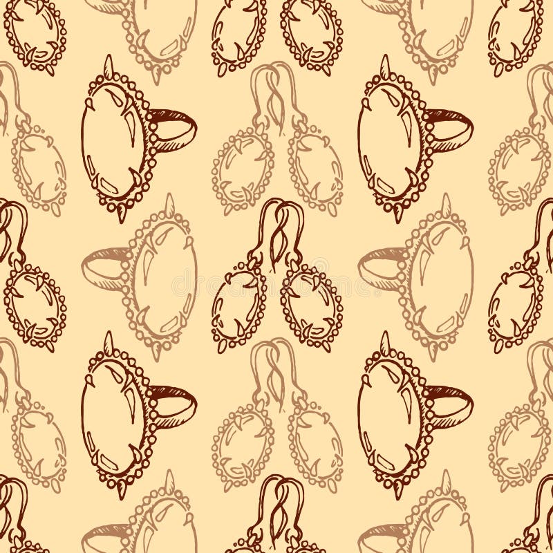 Doodle Jewelry Sketch Ring Earrings Vintage Seamless Pattern Vector ...
