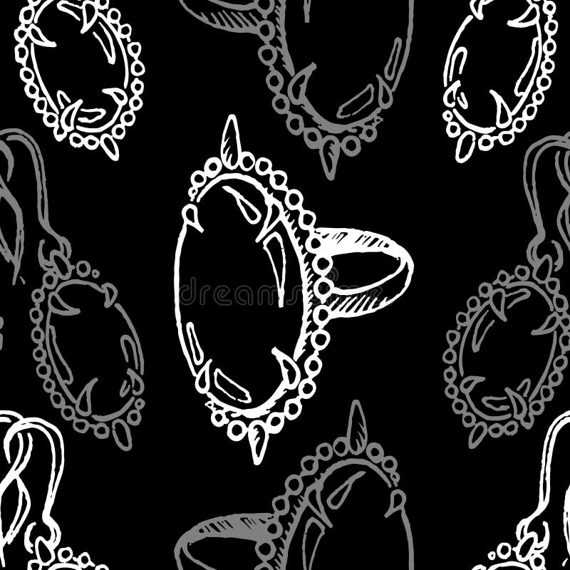 Doodle Jewelry Sketch Ring Earrings Vintage Seamless Pattern Vector ...