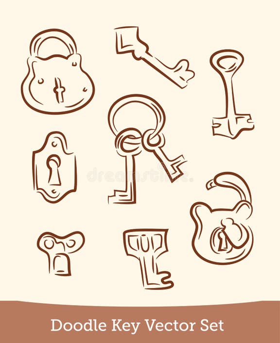Doodle Keys Set Isolated on White Background. Vector Stock Vector ...