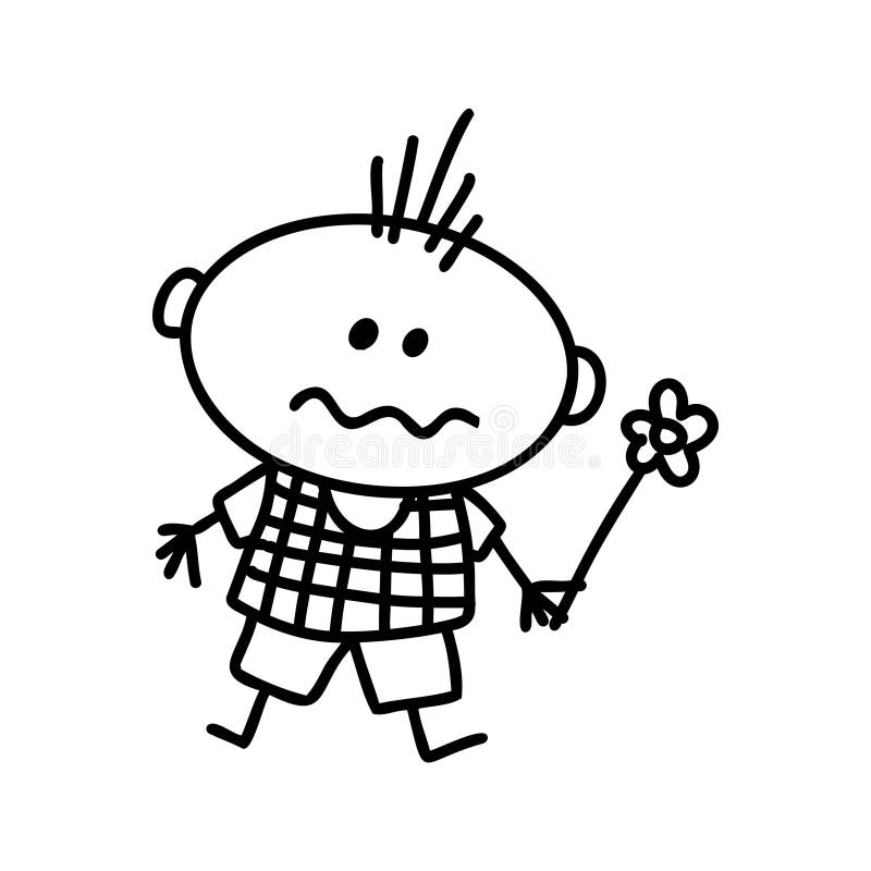 Doodle Kid, Outline Cartoon Vector Drawing Child Vector Stock Vector ...
