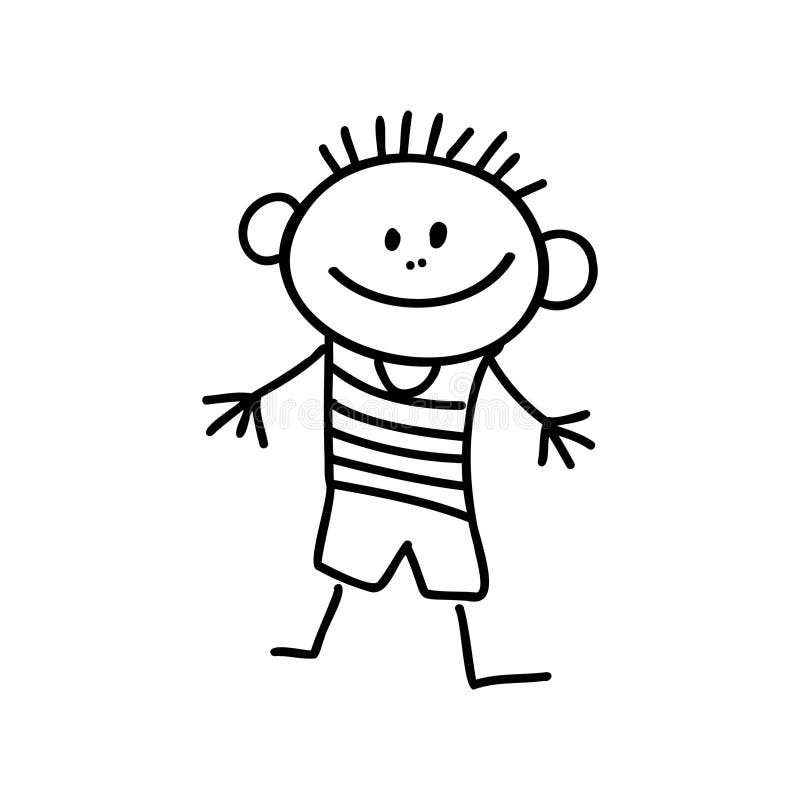 Doodle Kid, Outline Cartoon Vector Drawing Child Vector Stock Vector ...