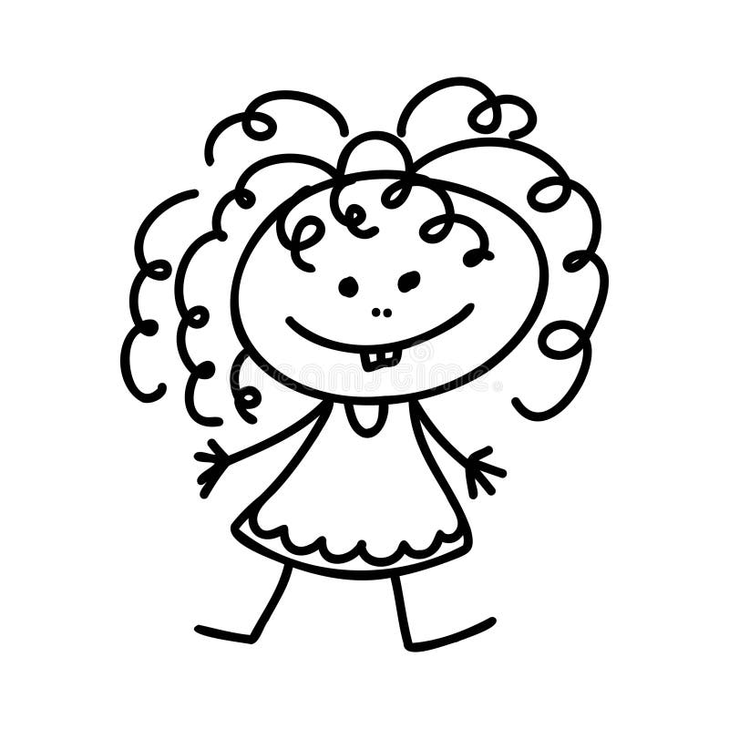 Doodle Kid, Outline Cartoon Vector Drawing Child Vector Stock ...
