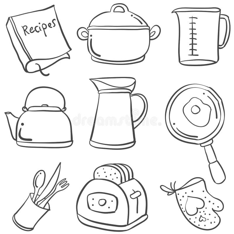 Doodle of Kitchen Set Hand Draw Stock Vector - Illustration of cilp ...