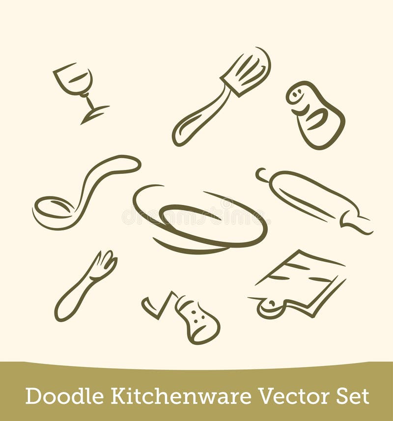 Doodle Kitchen Set Isolated on White Background. Vector Stock Vector ...