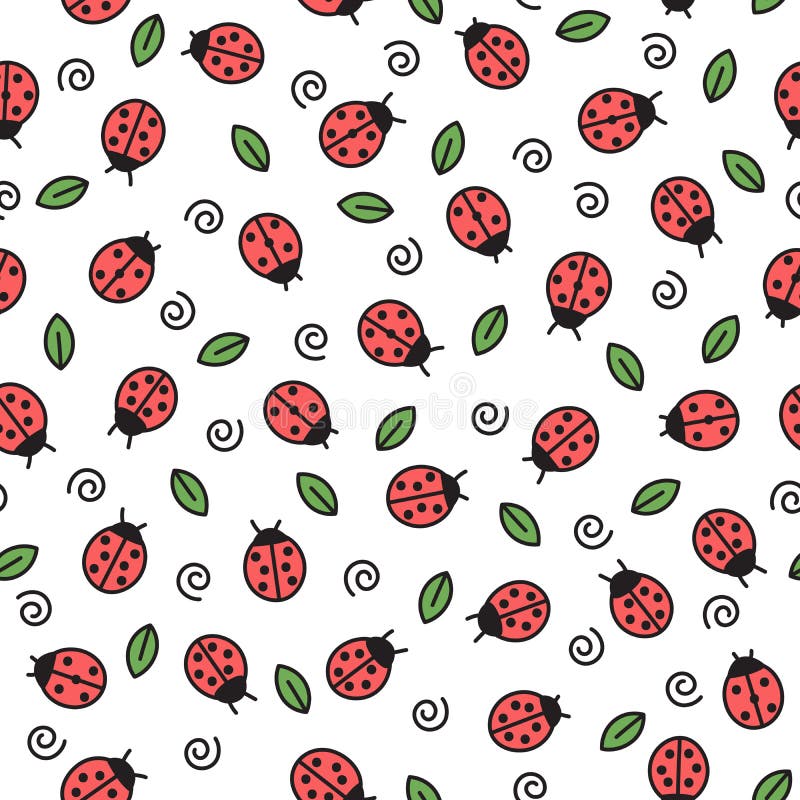 Doodle Ladybugs Seamless Pattern. Vector Repeating Baby Background with ...
