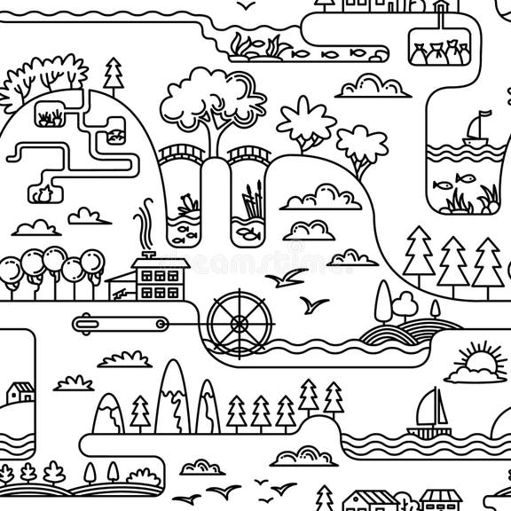Doodle landscape stock illustration. Illustration of hill - 45289541